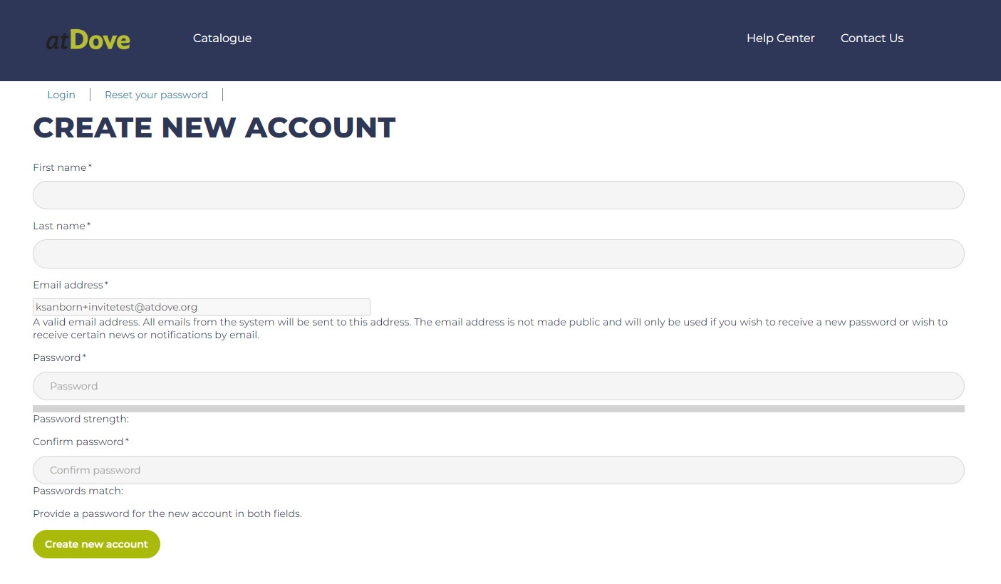 How do I accept an invite on atDove if I've never had a profile before?